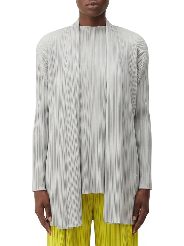 Issey Miyake Pleated Crêpe V-neck Long-sleeved Cardigan - Grey
