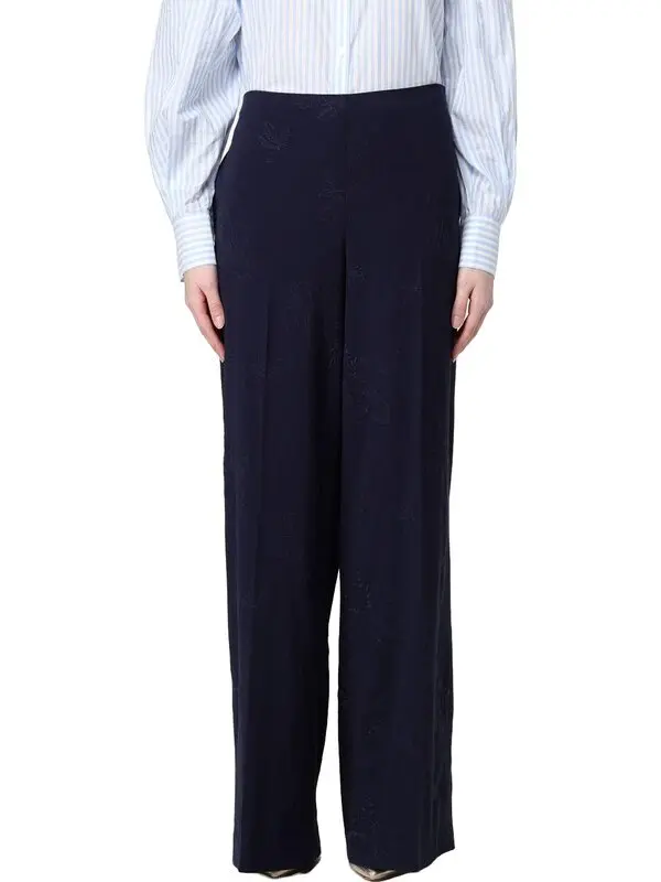 TWINSET Embroidered Viscose Blend Palazzo Pants - Blue