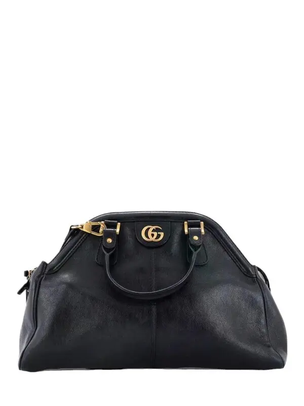 Gucci Re Top Handle Bag Leather Medium Satchel - Black