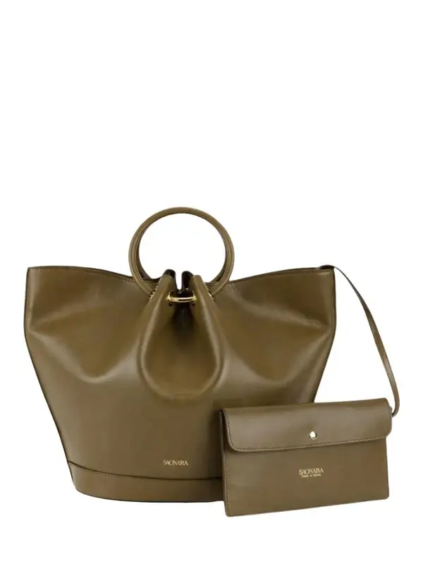 SAONARA BRAND Saonara Capazo Leather Tote Bag With Detachable Pouch - Green