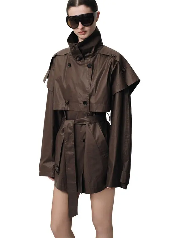 FRONT ROW SHOP Lisa Cape Trench Dark Cherry - Brown
