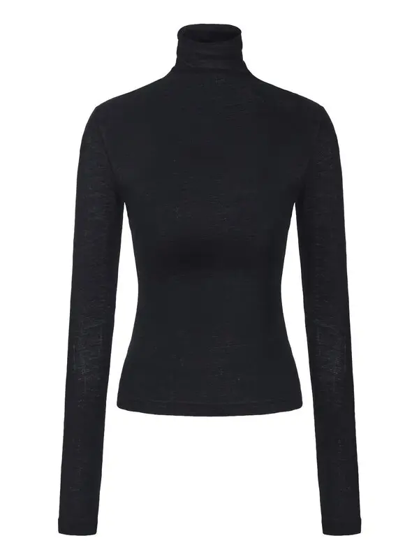 FRONT ROW SHOP Open-back Wool Jersey Top - Black