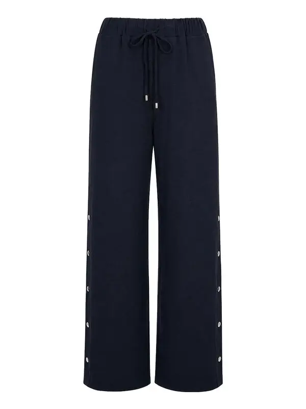 EXQUISE Wide-leg Trousers With Metallic Button Detailing - Black