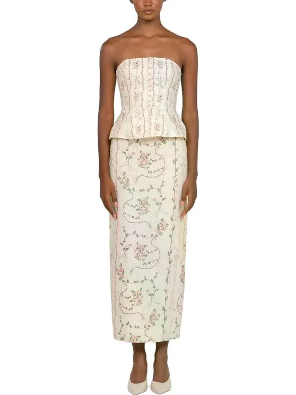 Agua Bendita Embroidered Strapless Top - Neutrals