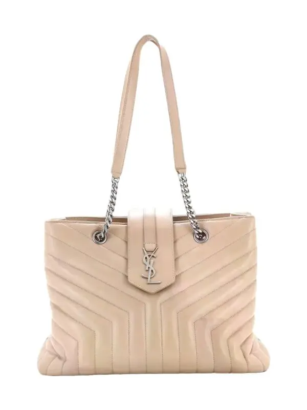 Saint Laurent Loulou Matelassé Chevron Leather Large Tote Bag - Neutrals