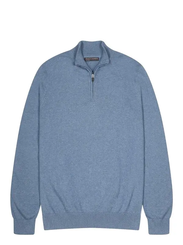 PAUL JAMES KNITWEAR Lightweight Cotton Foster Zip Neck Jumper Denim - Blue