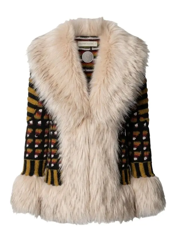 THE EXTREME COLLECTION Multicolour Short Knit Coat With Faux Fur Daisy - Green