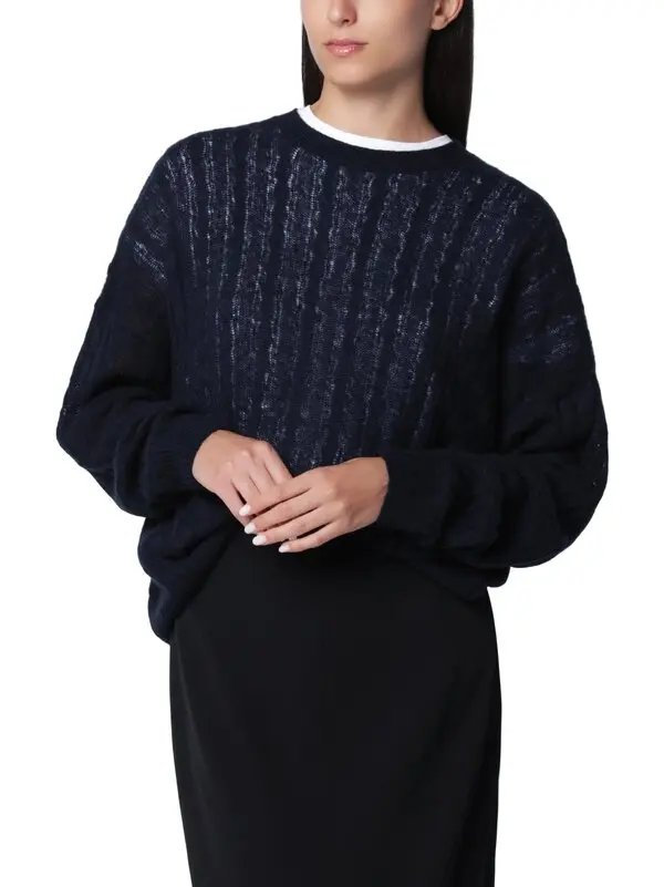 LISA YANG Navy Cable-knit Amabel Cashmere-silk Sweater - Blue