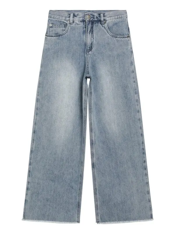 DOUUOD Stone-washed Wide-leg Jeans - Blue