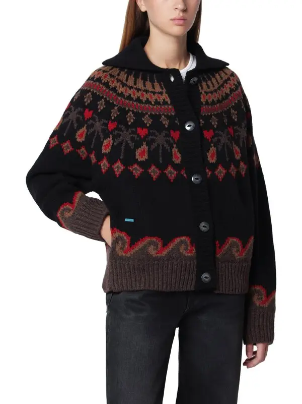 Alanui Black Jacquard Wool Cardigan - Multicolor
