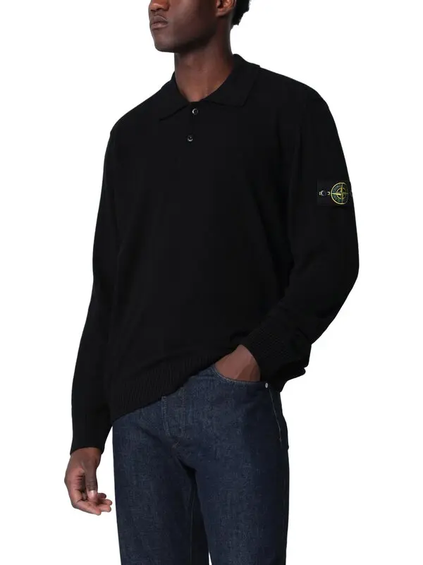 Stone Island Virgin Wool Polo Sweater - Black