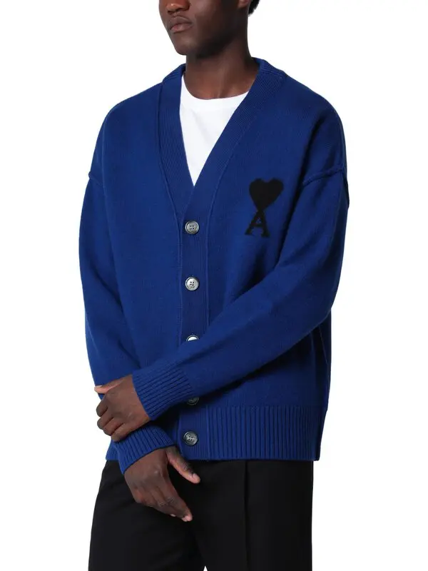 AMI Paris De Coeur Wool Cardigan - Blue