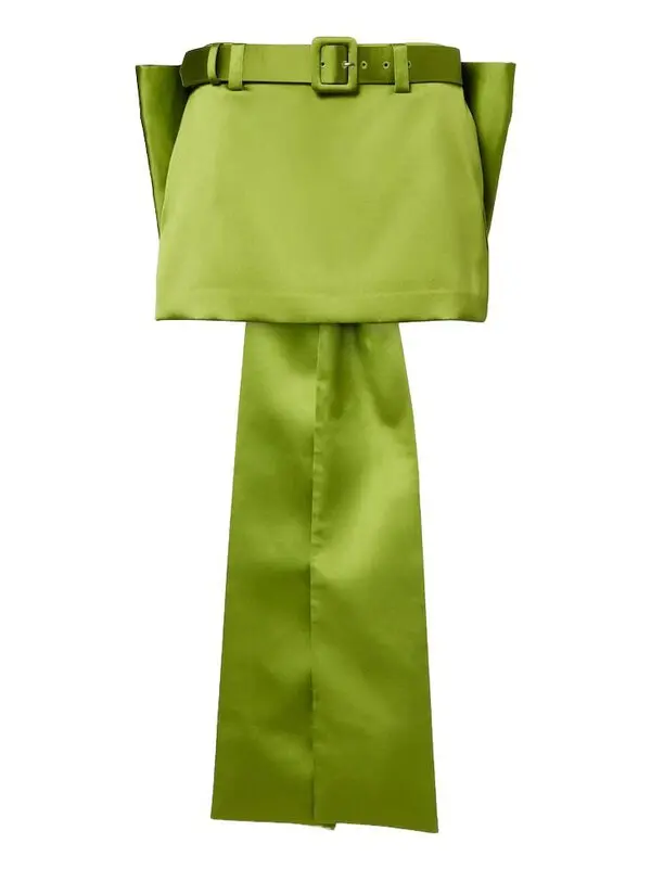 SELF-PORTRAIT Belted Bow-detail Satin Miniskirt - Green