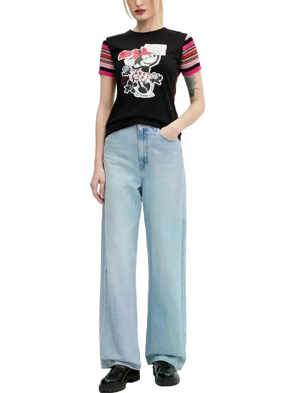 Desigual Striped-sleeve Graphic T-shirt - Black