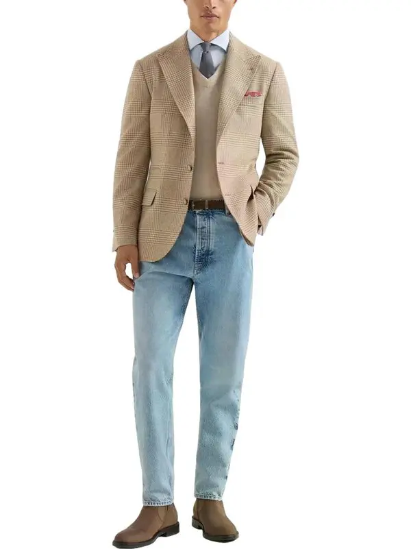 Brunello Cucinelli Prince Of Wales Solomeo Flannel Blazer - Neutrals