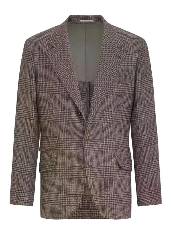 Brunello Cucinelli Comfort Wool And Cashmere Prince Of Wales Flannel Deconstructed Cavallo Blazer - Brown