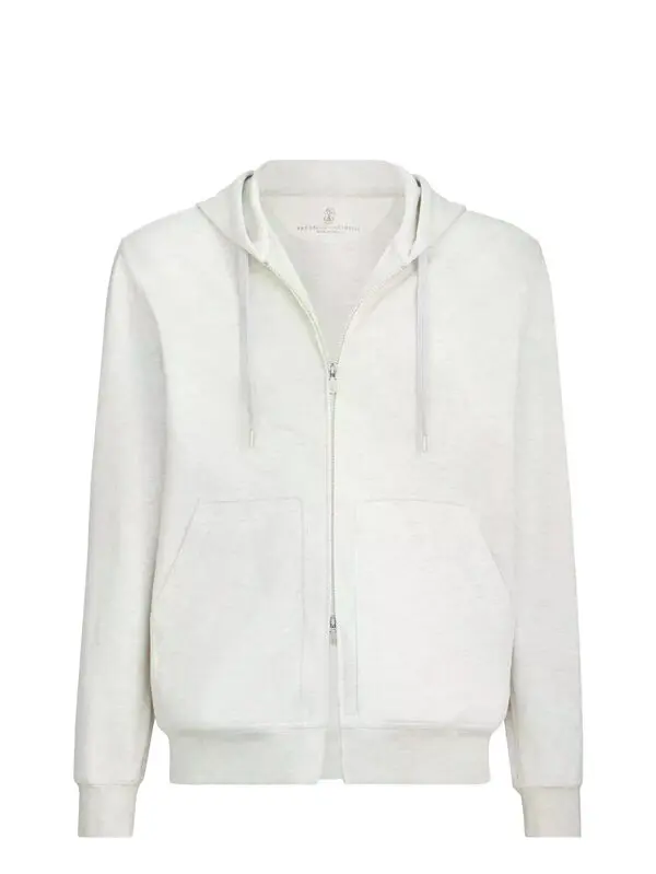 Brunello Cucinelli Techno Cotton French Terry Double Cloth Hooded Sweatshirt With Zipper - Grey