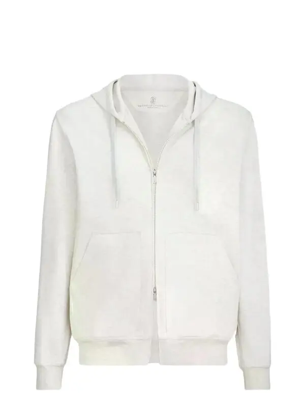 Brunello Cucinelli Techno Cotton French Terry Double Cloth Hooded Sweatshirt With Zipper - Grey