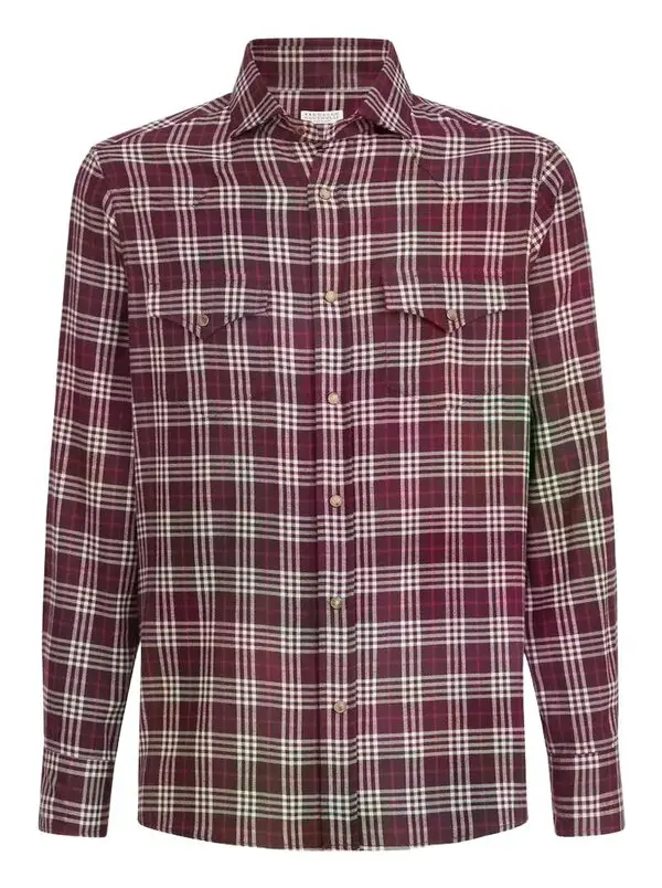 Brunello Cucinelli Cotton And Lyocell Tartan Flannel Western Shirt - Red