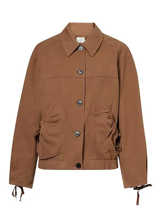 DEIJI STUDIOS Ruched-detail Cropped Cotton Jacket - Brown
