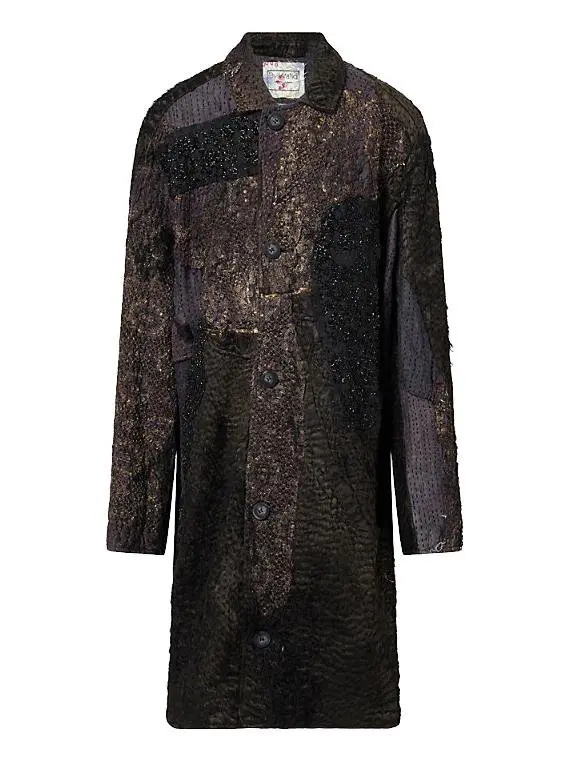By Walid Embroidered Duster Woven Coat - Dark