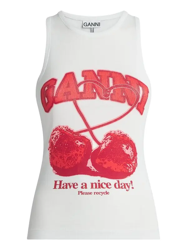 GANNI Organic Cotton Graphic Tank Top - White