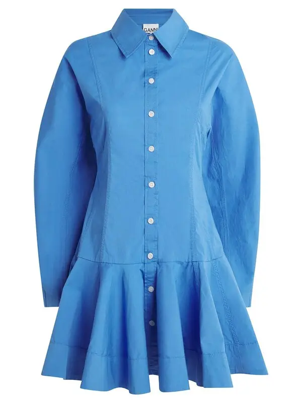 GANNI Stretch-cotton Mini Shirt Dress - Blue