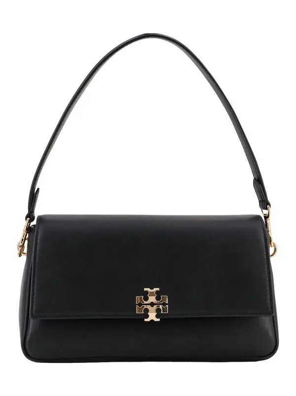 Tory Burch Charlie Leather Shoulder Bag With Double T Logo And Removable Strap - Black
