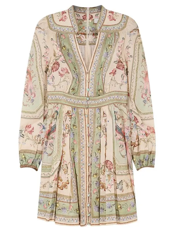 Zimmermann Roselight Plunge Tapestry Print Linen Dress - Multicolor