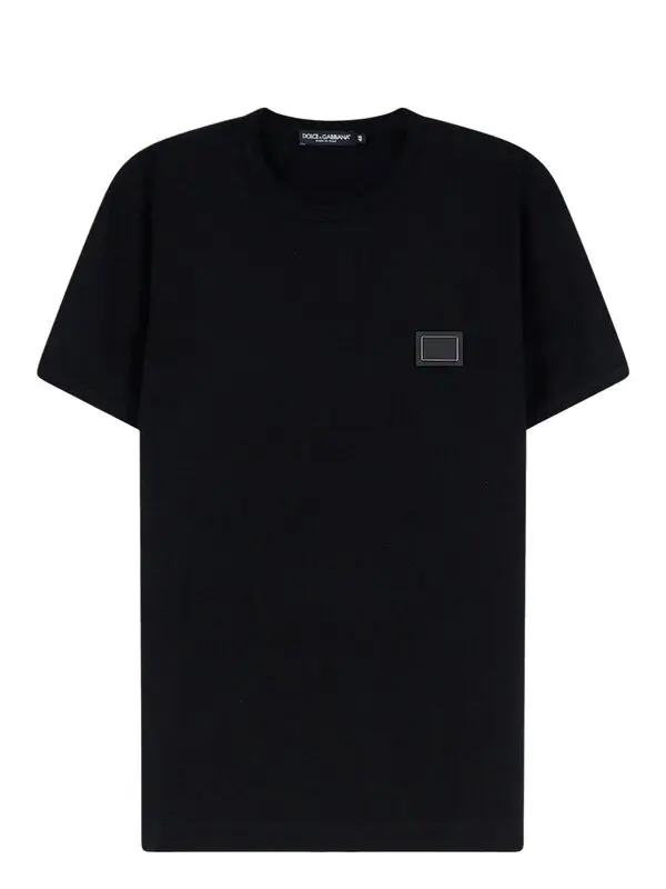 Dolce & Gabbana Cotton T-shirt With Iconic Detail - Black