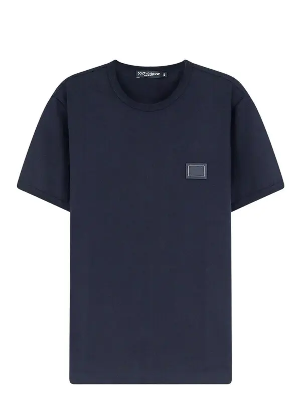 Dolce & Gabbana Cotton T-shirt With Iconic Detail - Blue