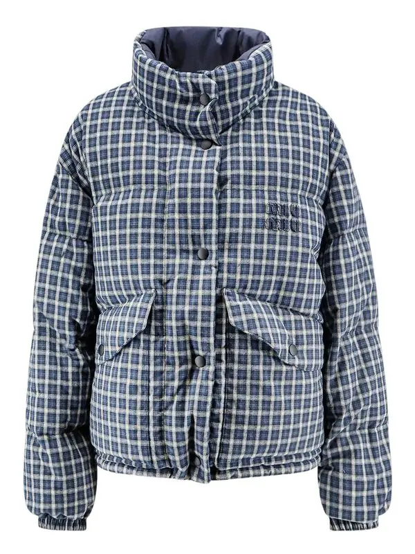 Miu Miu Reversible Madras Flannel Down Jacket - Blue
