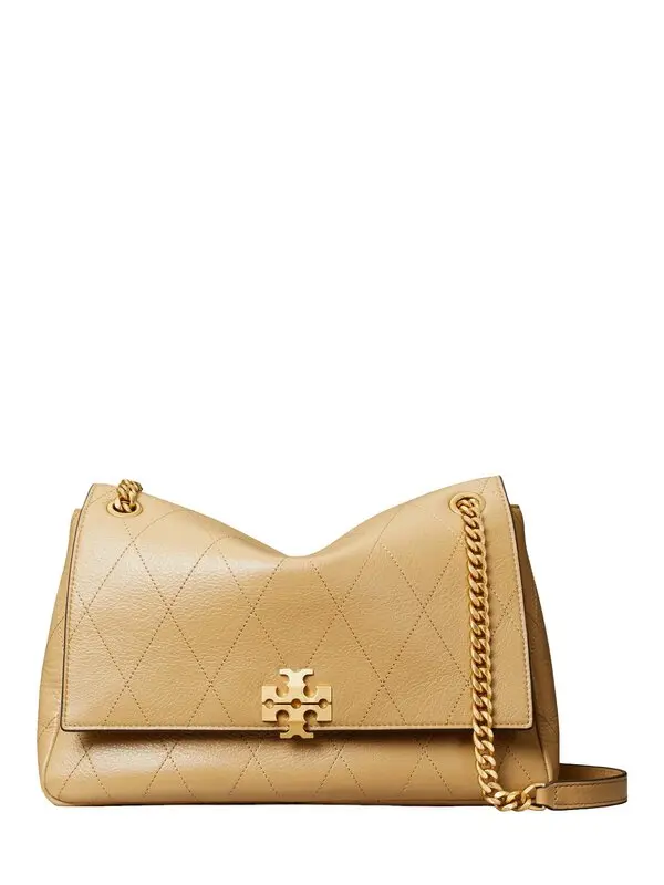 Tory Burch Charlie Leather Shoulder Bag - Beige