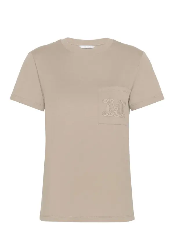 Max Mara Papaia Cotton T-shirt With Monogram - Beige