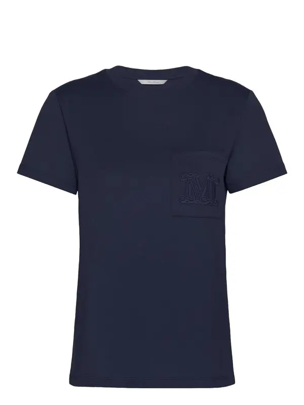 Max Mara Papaia Cotton T-shirt With Monogram - Blue