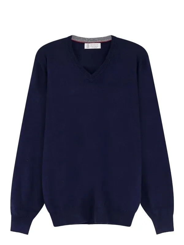 Brunello Cucinelli V-neck Cashmere Sweater - Blue