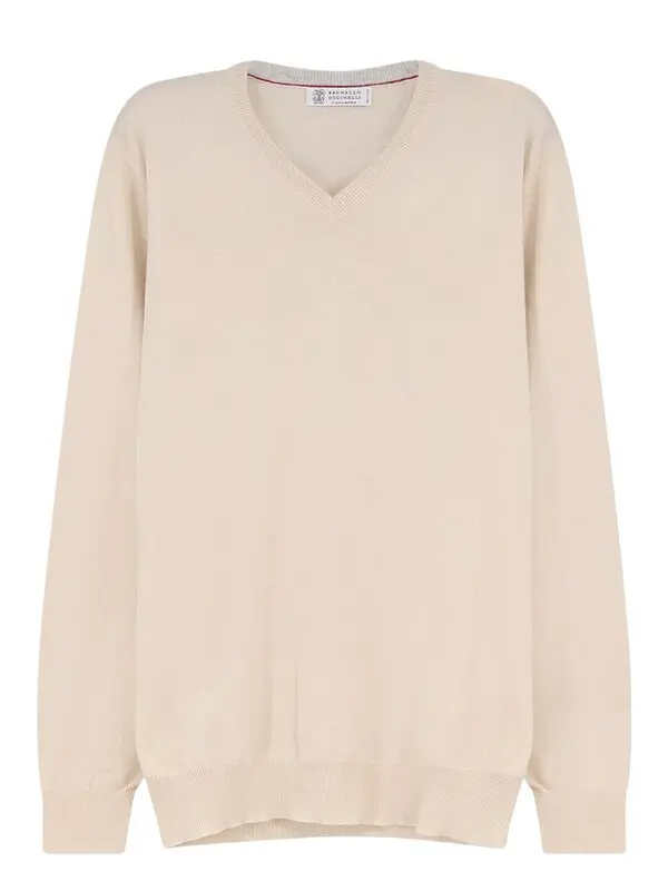 Brunello Cucinelli Cashmere V-neck Sweater - Beige