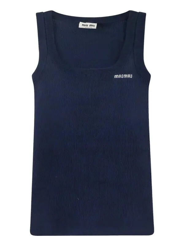 Miu Miu Ribbed Cotton Tank Top - Blue
