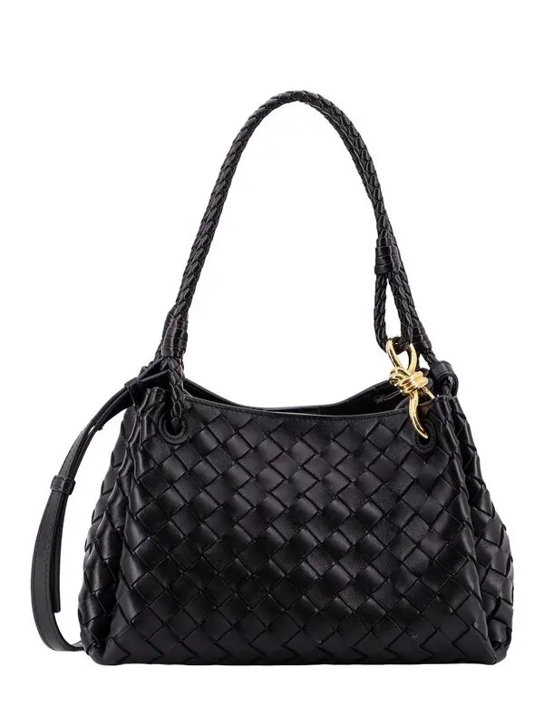 Bottega Veneta Intrecciato Leather Shoulder Bag With Knot Detail - Black