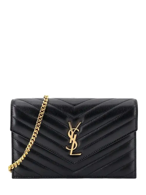 Saint Laurent Leather Crossbody Bag With Metal Cassandre Logo - Black