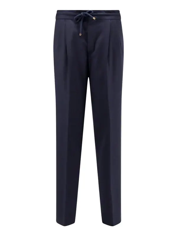Brunello Cucinelli Virgin Wool Trousers With Adjustable Drawstring - Blue