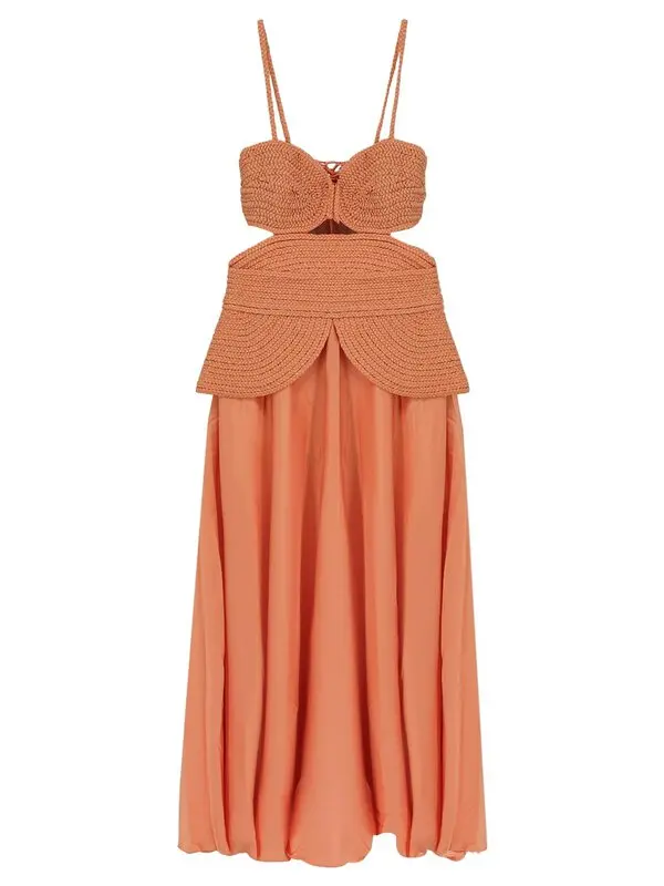 PatBO Sunset Satin Dress With Braided Corset - Orange