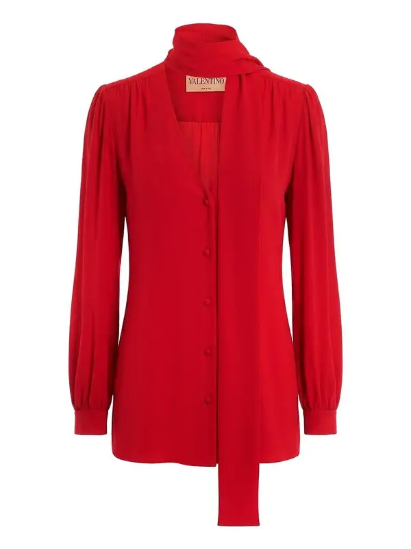 Valentino Garavani Silk Shirt With Bow - Red
