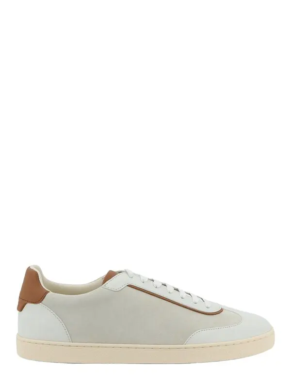 Brunello Cucinelli Low-top Suede And Leather Trainers - White