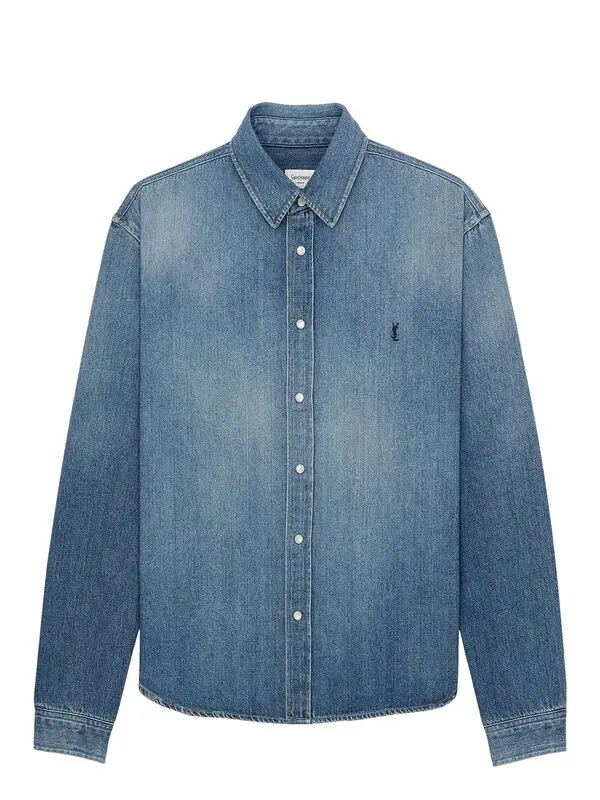 Saint Laurent Cassandre Horizon Denim Shirt - Blue