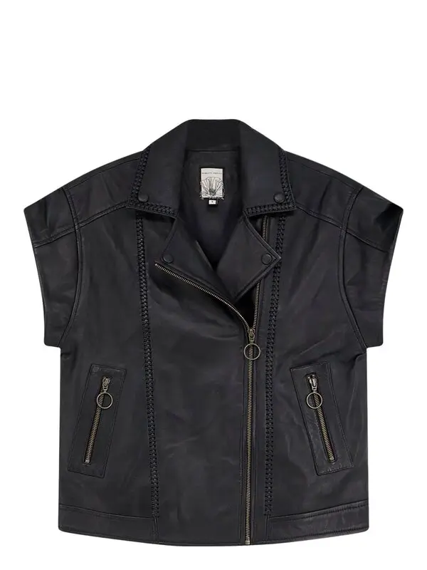 SCARLETT POPPIES Ruttiya Leather Sleeveless Jacket - Black
