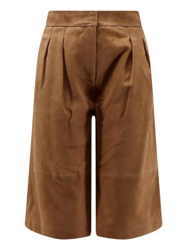 SCARLETT POPPIES Inez Suede Bermuda Shorts - Brown