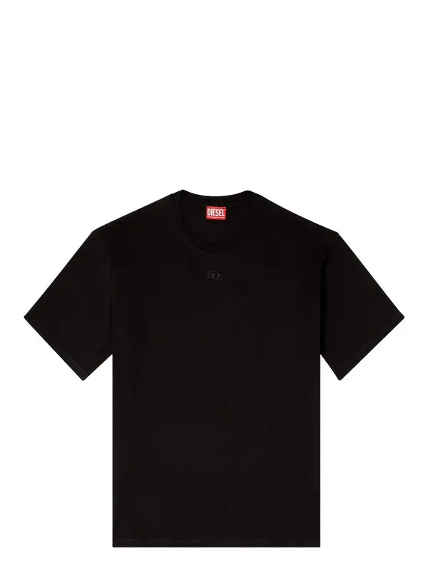 DIESEL® Cotton T-shirt With Embroidered Logo On The Front - Black