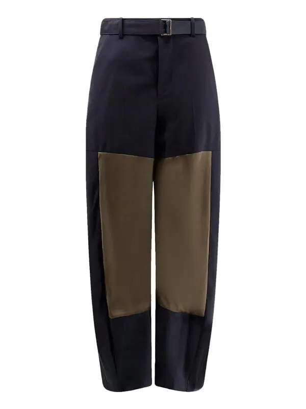 Sacai Wool Blend Trousers With Nylon Inserts - Blue