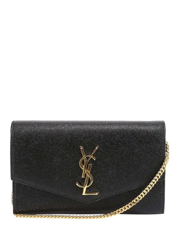 Saint Laurent Leather Crossbody Bag With Metal Cassandre Logo - Black